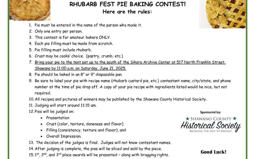 Pie Contest Rules 2025 - Shawano County Historical Society