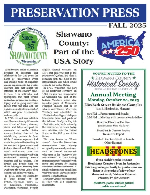 Fall 2025 Preservation Press Newsletter - Shawano County Historical Society